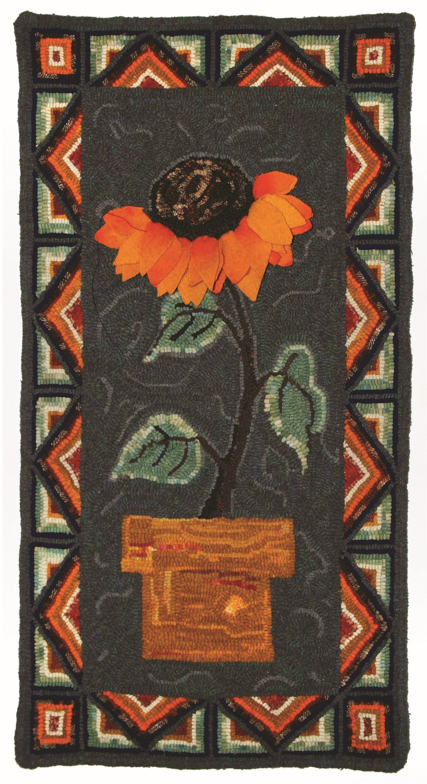 First Rug: Sunflower in a Pot - We Like Rug Hooking
